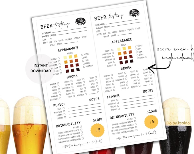 Beer Tasting Score Card - Beer Scorecard - Beer Rating - Beer Tasting ...