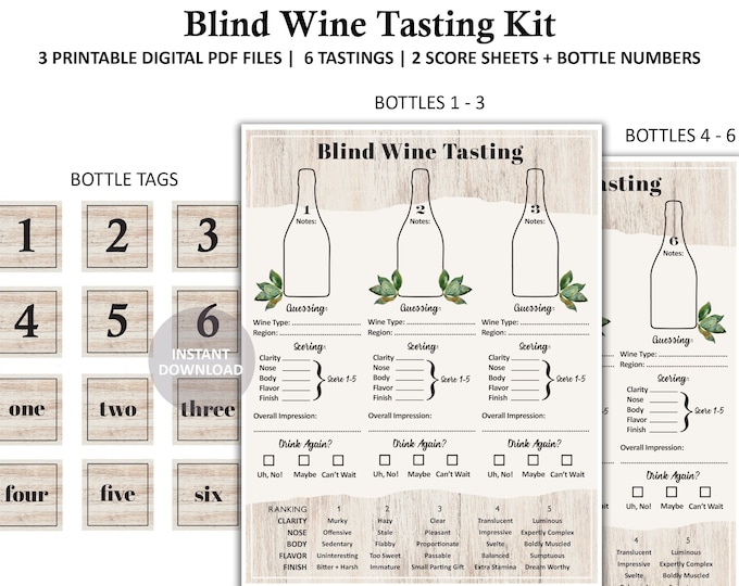 Blind Wine Tasting Rating Sheets - Wine Tasting Party - Wine Rating ...