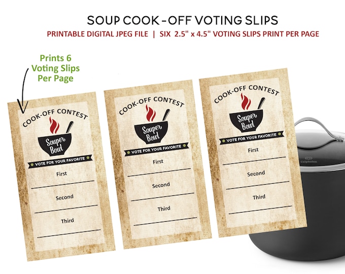 Soup Cook-off Voting Slips Soup Cook off Souper Bowl | Etsy
