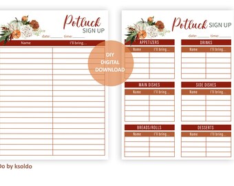 Fall Potluck Sign up Sheet Printable Signup Form Fall Party - Etsy Hong ...
