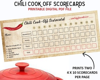 Chili Cook off Scorecards Chili Score Cards Chili Rating Sheet Chili ...
