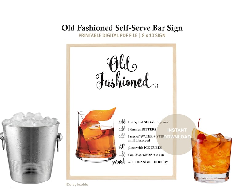 Printable Old Fashioned Self Serve Bar Sign Old Fashioned - Etsy