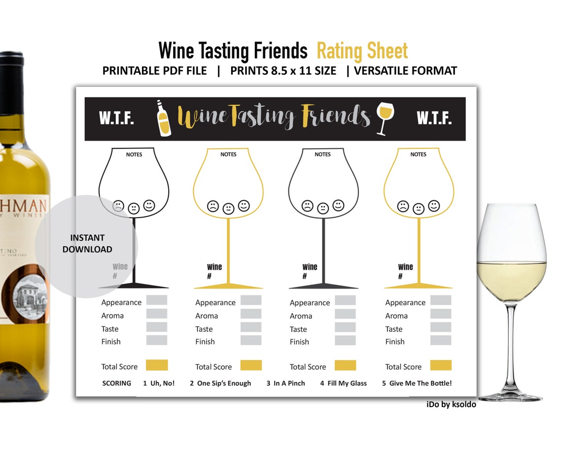 WTF Wine Tasting Friends Rating Sheet Wine Rating Sheet - Etsy