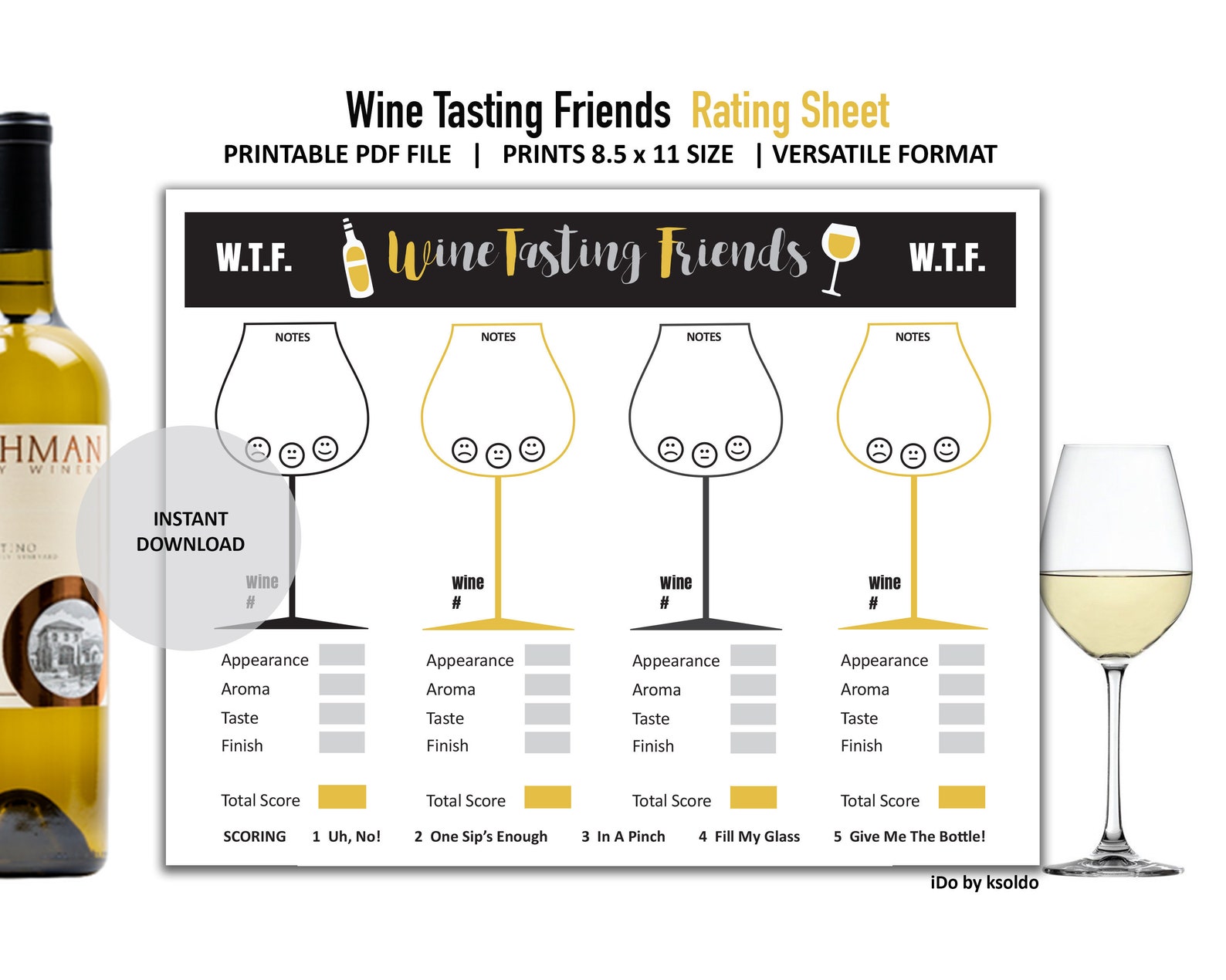 WTF Wine Tasting Friends Rating Sheet Wine Rating Sheet - Etsy