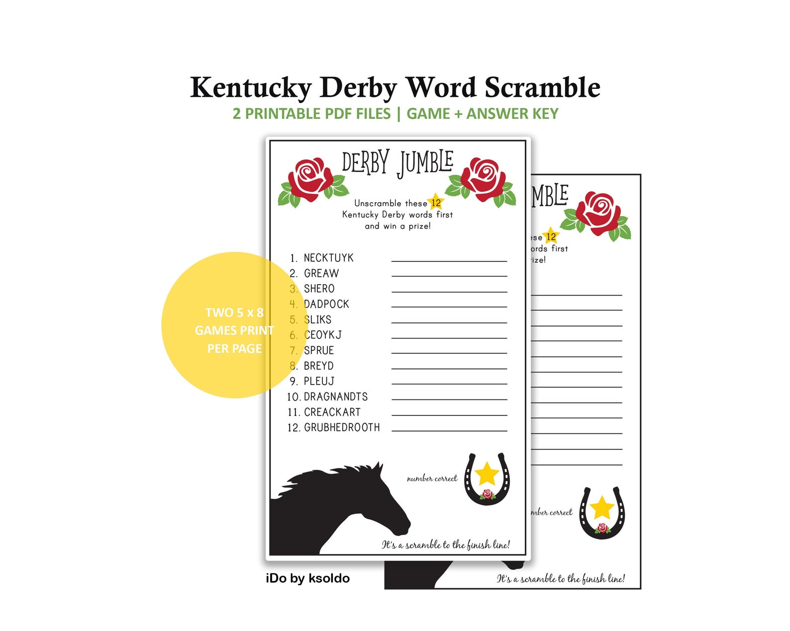 Kentucky Derby Word Scramble Kentucky Derby Party Game - Etsy