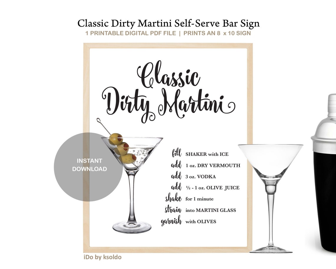 Printable DIRTY MARTINI Self Serve Bar Sign Dirty Martini - Etsy