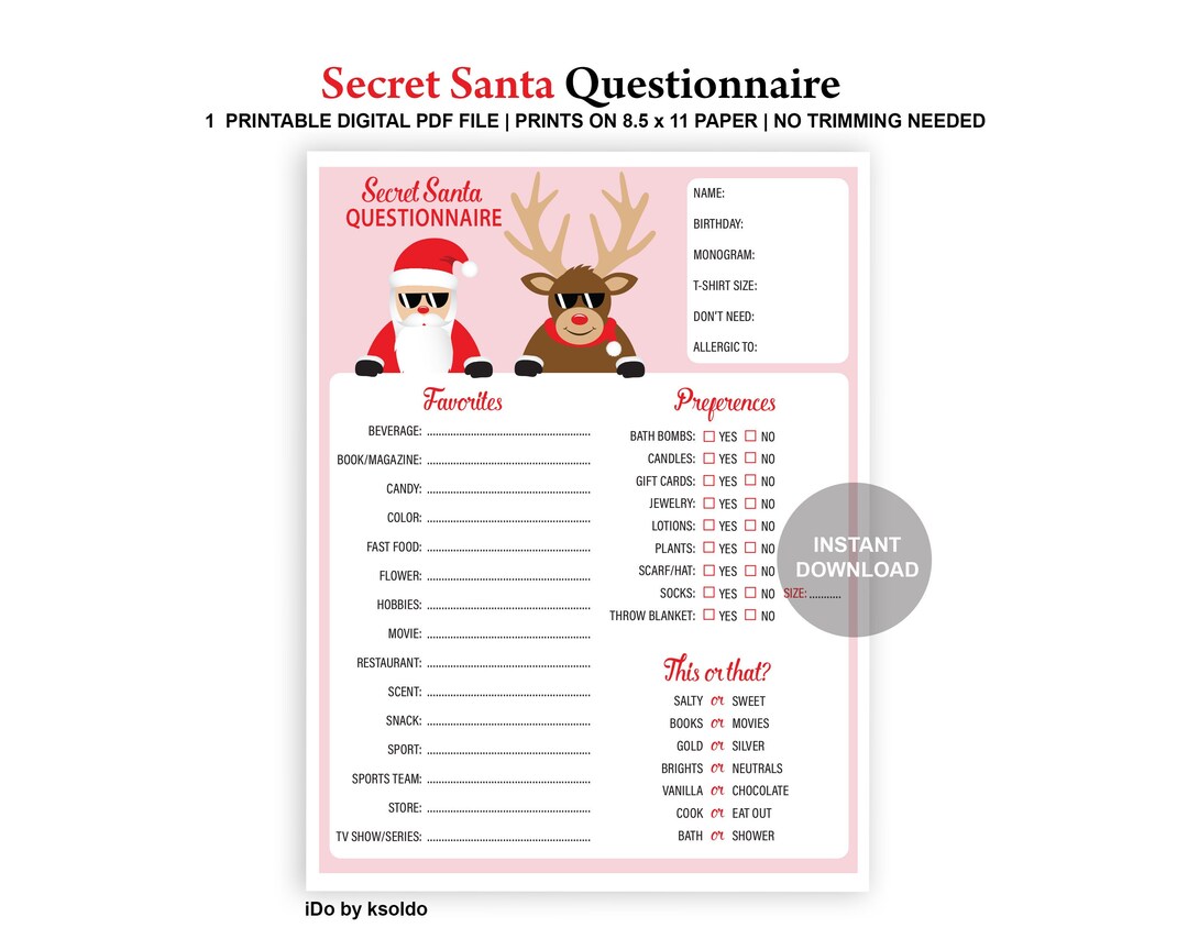Secret Santa Gift Exchange Questionnaire 5 Secret Santa Gift Exchange ...