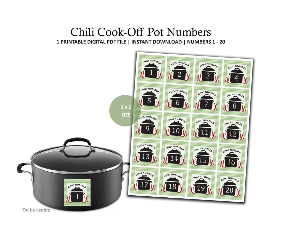 Chili Cook off Printable Pot Numbers 1 - 20 - Chili Cook off - Chili ...