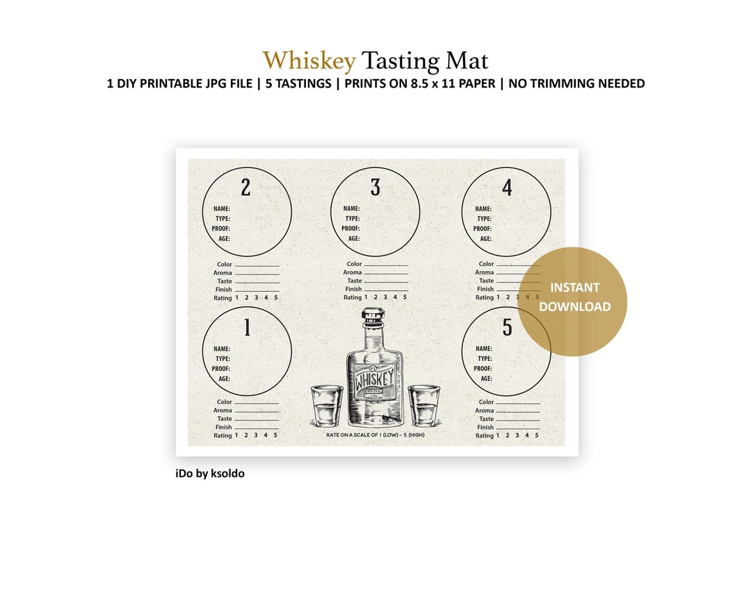 Whiskey Tasting Mat for Flight of 5 Whiskey Tasting Party Whiskey ...