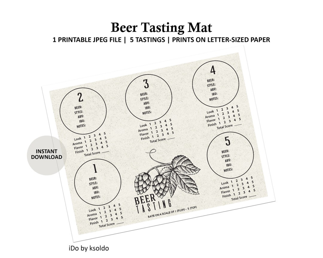 Beer Tasting Placemat - Beer Score Card- Beer Rating Sheet - Beer ...