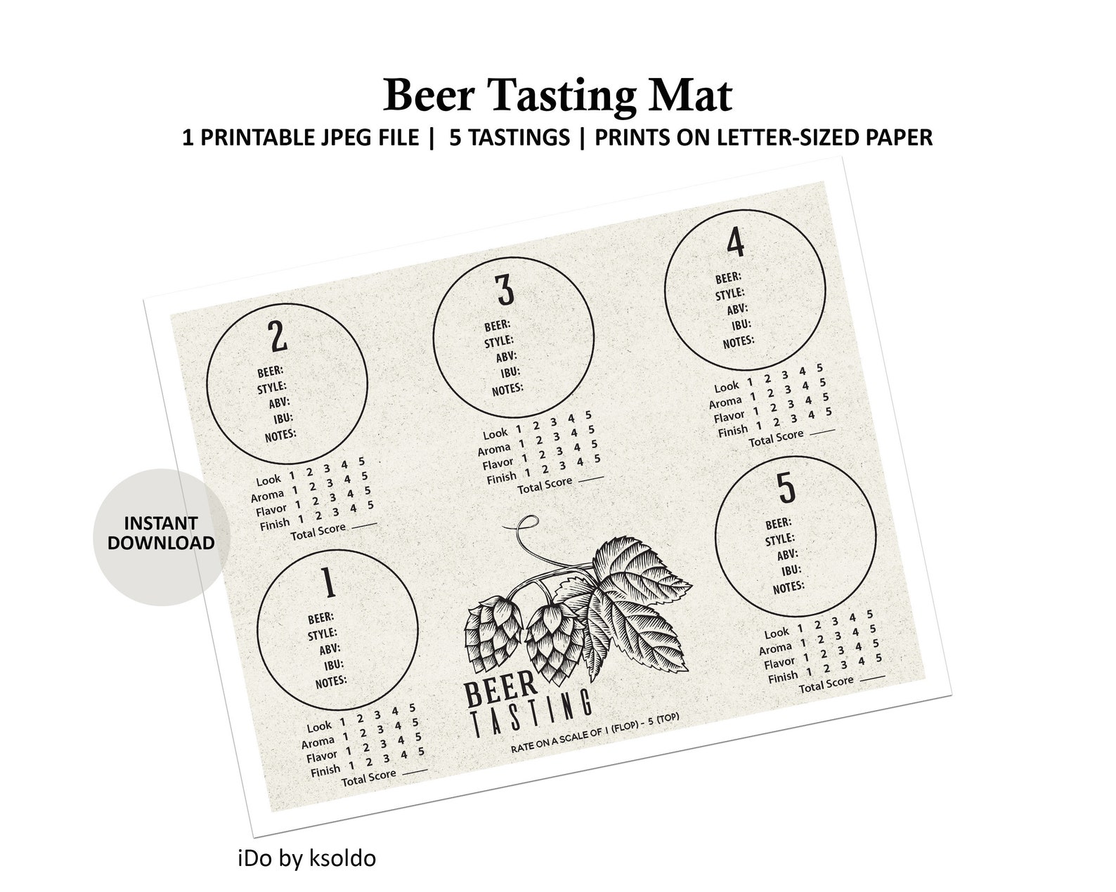 Beer Tasting Placemat Beer Score Card Beer Rating Sheet | Etsy