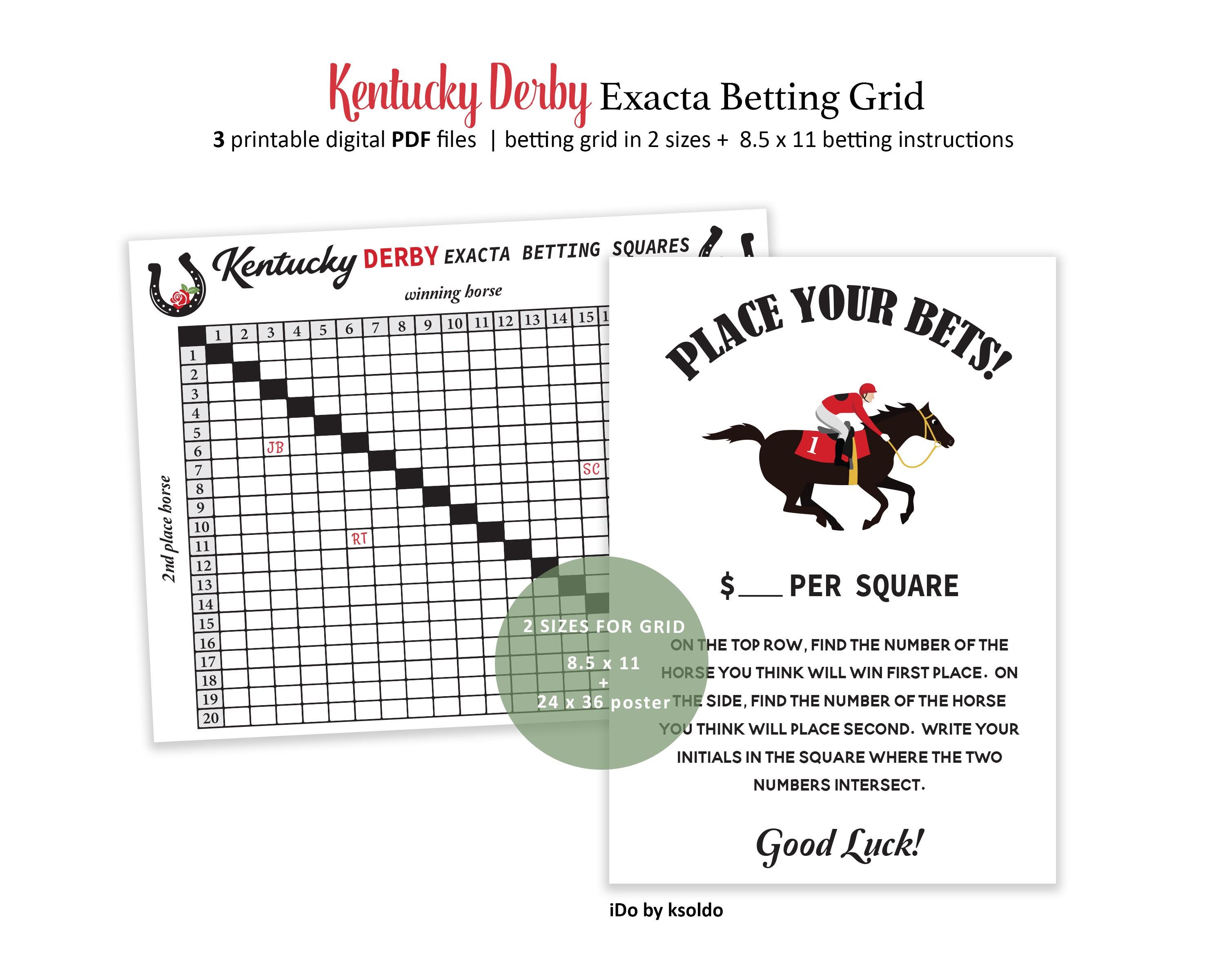 Multiple Sizes Kentucky Derby Exacta Betting Squares Grid ...
