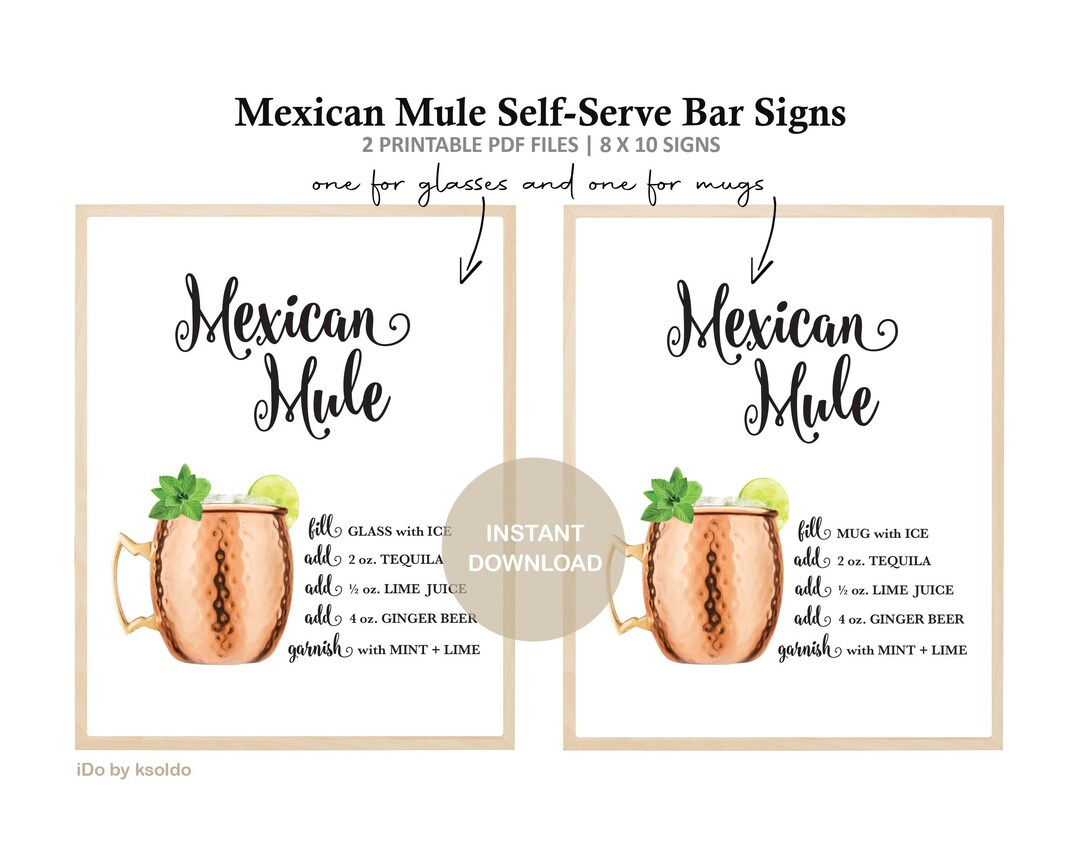 Mexican Mule Self-serve Bar Sign - Mexican Mule Recipe - Mexican Mule ...