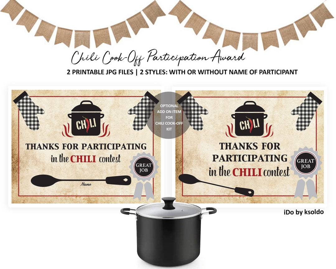 Chili Cook-off PARTICIPATION AWARD CERTIFICATES - Chili Cook off ...