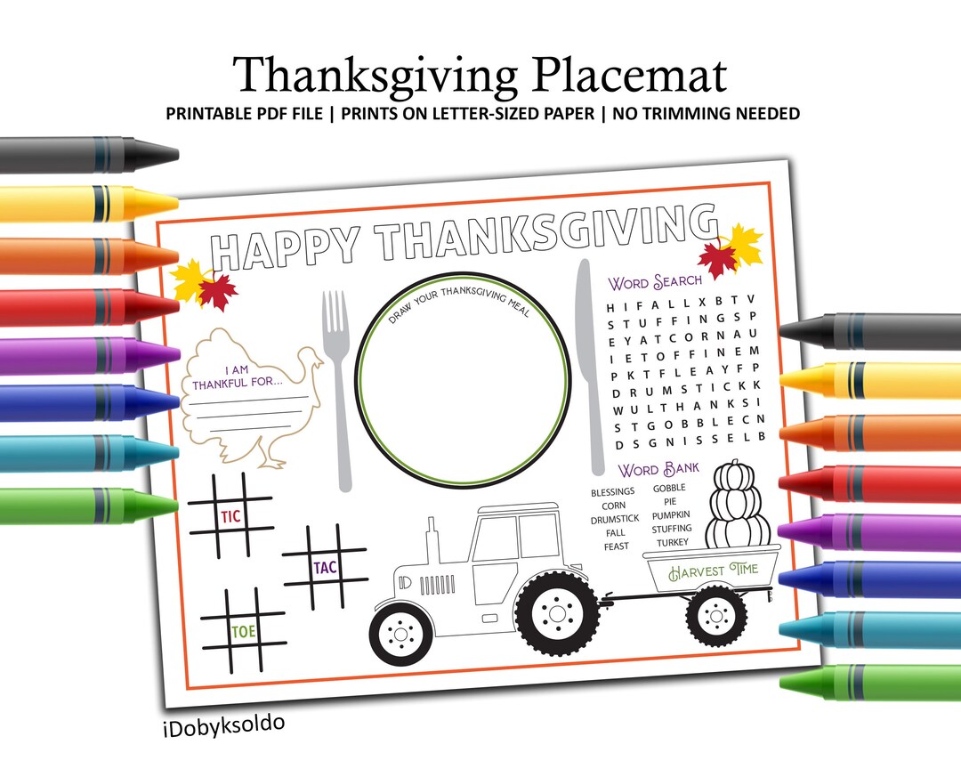Printable Thanksgiving Placemat for Kids Thanksgiving Game Thanksgiving ...