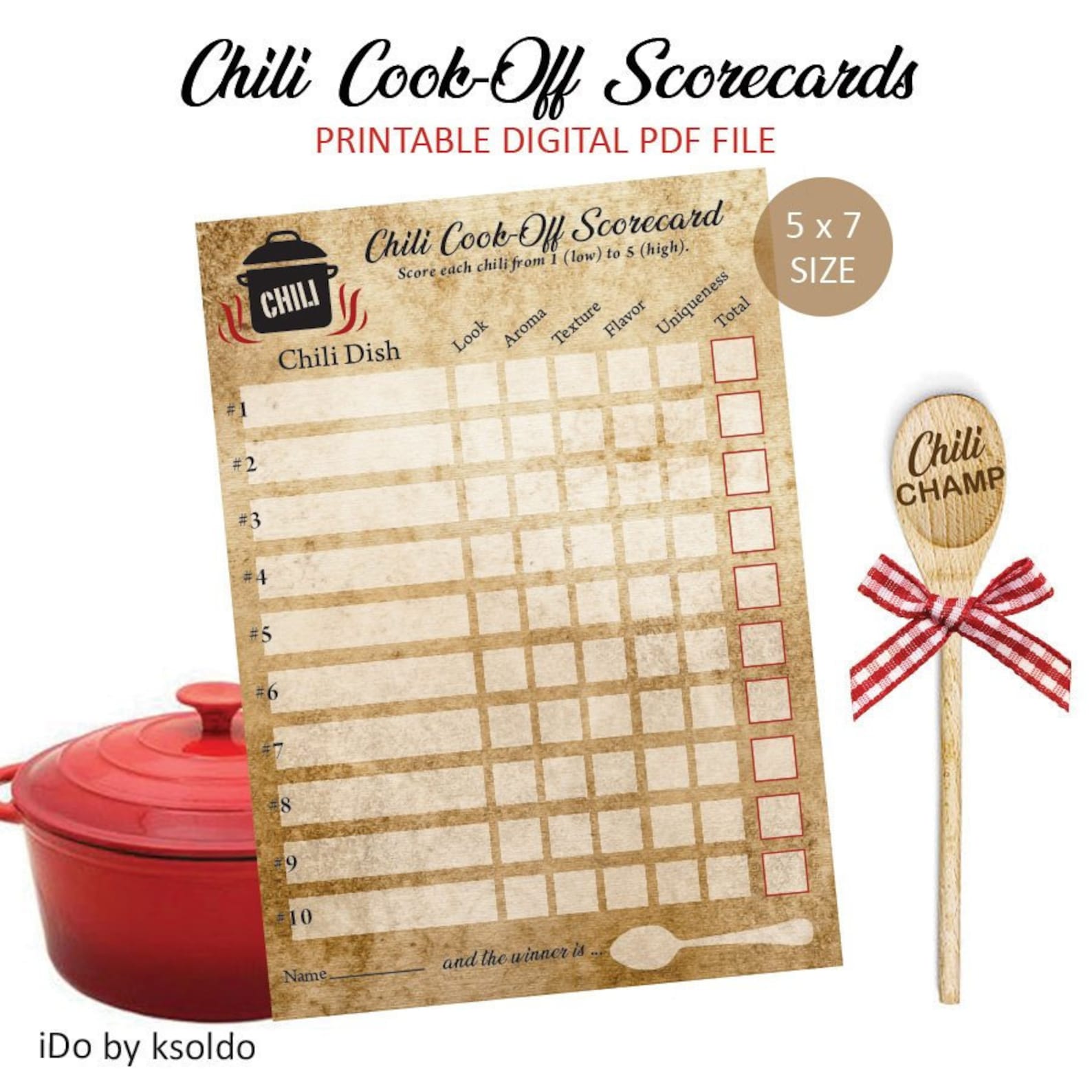 Chili Cook Off Scorecards Chili Score Cards Chili Rating | Etsy