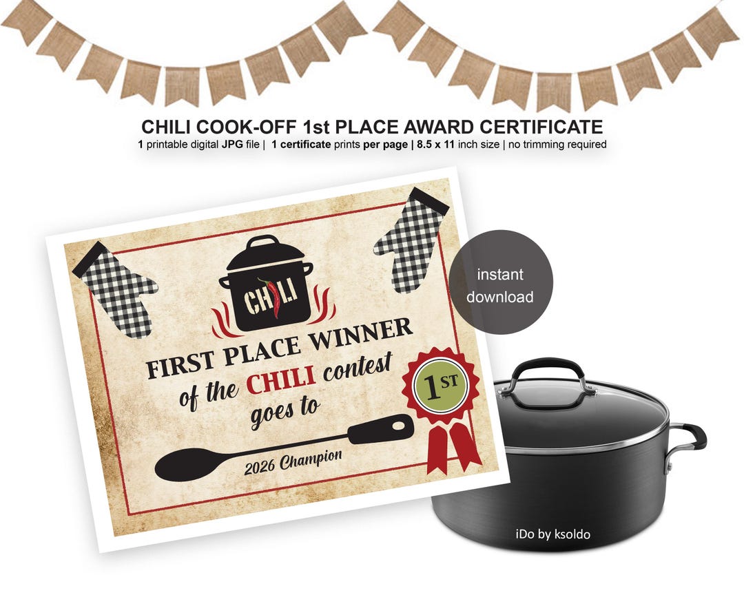 Chili Cook off First Prize Certificate - Chili Cook off Winner -chili ...