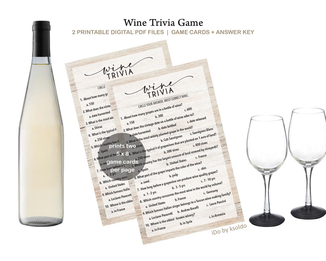 Wine Trivia Game - Wine Tasting Game - Wine Party - Wine Tasting - Wine ...