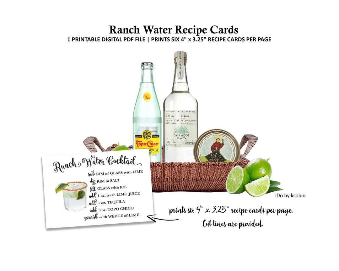 RANCH WATER Cocktail Recipe Cards 4 X 3.25 - Ranch Water Drink Recipes ...