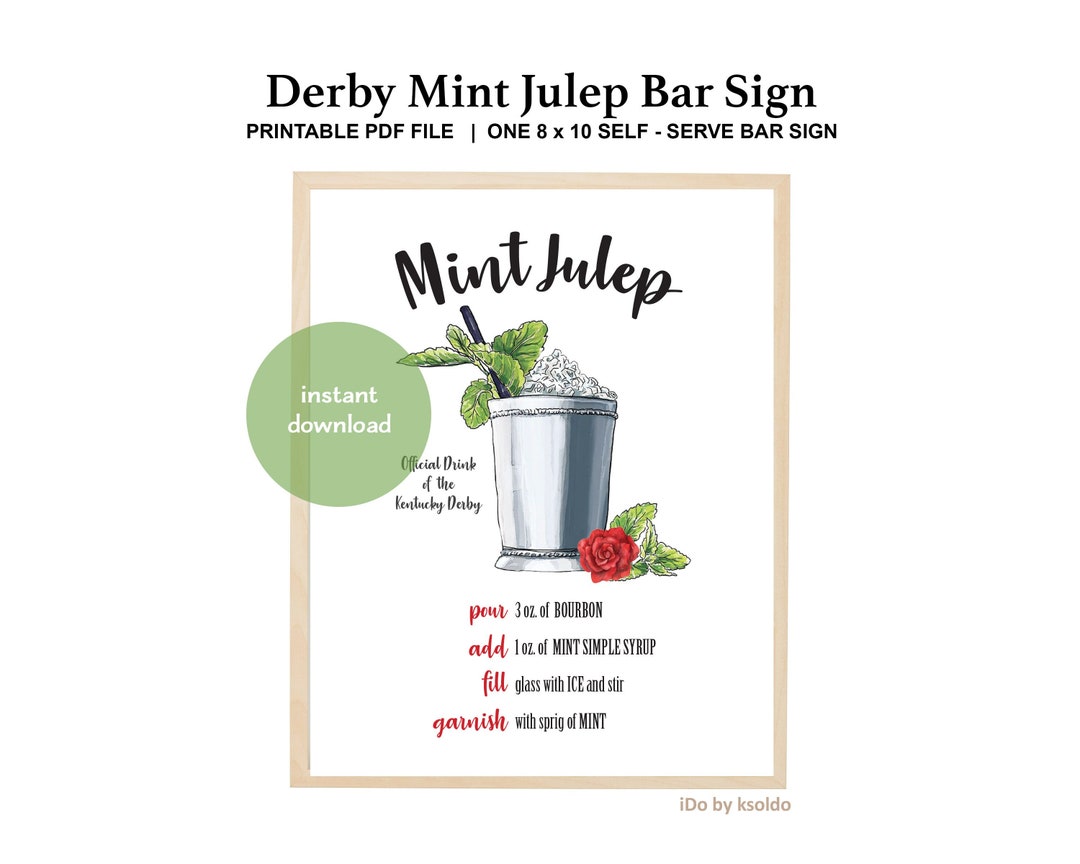 Easy MINT JULEP Recipe Bar Sign - Kentucky Derby Sign - Mint Julep Bar ...