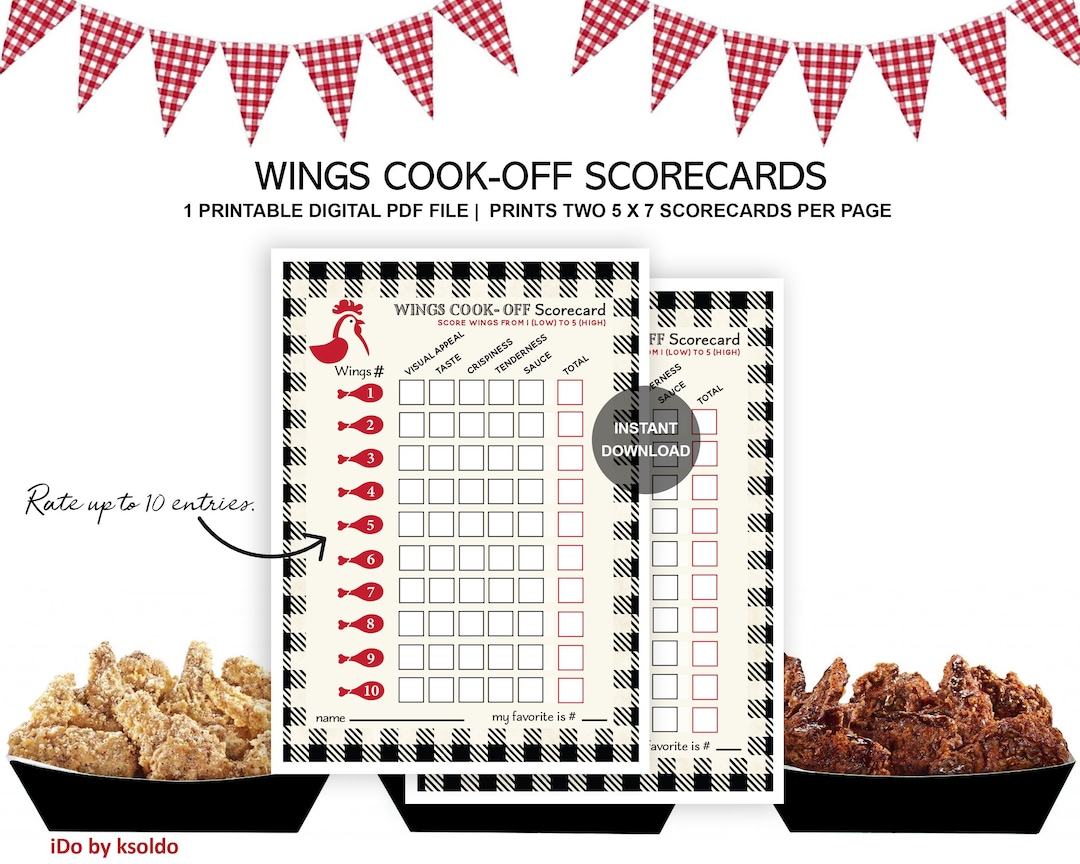 WINGS COOK-OFF Scorecards for 10 Entries - Wings Cook off - Wings ...