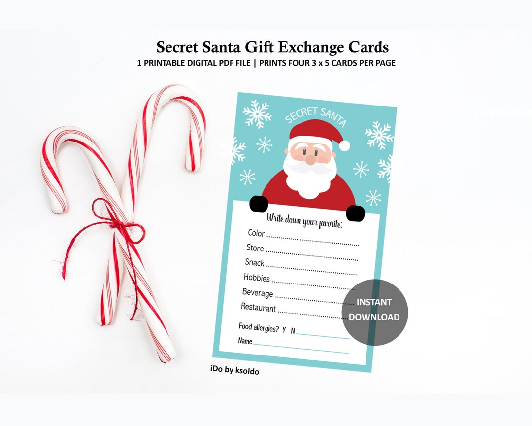 SECRET SANTA Gift Exchange Cards Secret Santa Christmas Gift Exchange ...