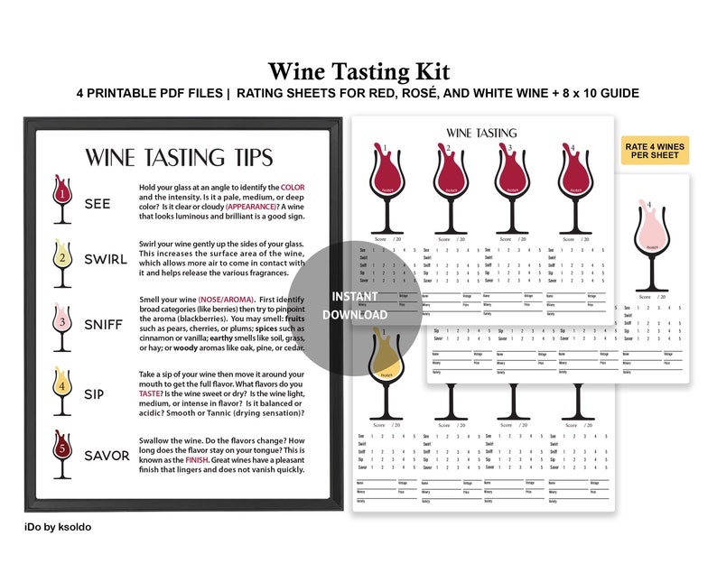 Wine Tasting Kit for Red, Rosé, and White Wine Plus Guide - Wine ...