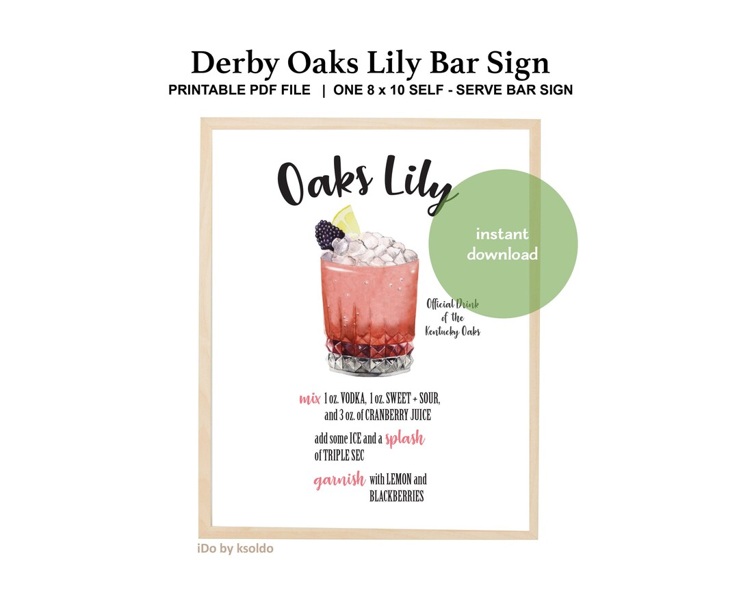 Oaks Lily Bar Sign Oaks Lily Recipe Kentucky Derby - Etsy