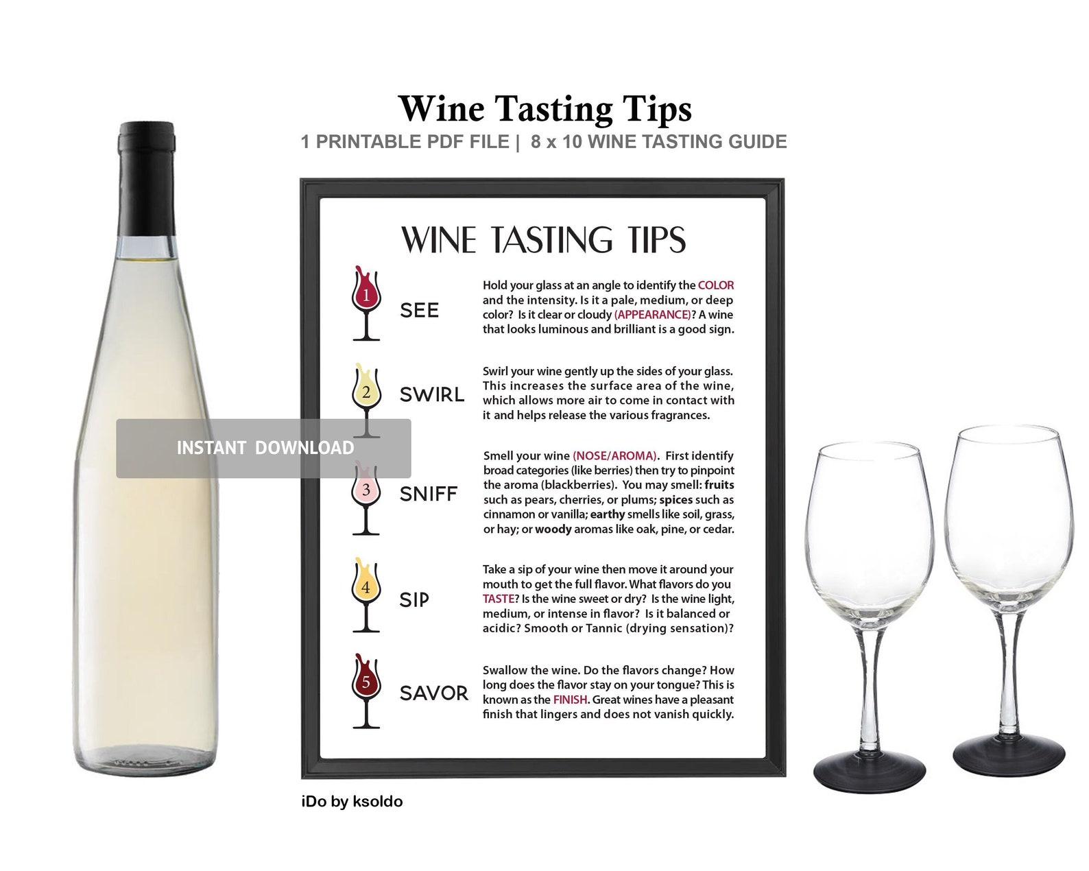 Printable Wine Tasting Tips Wine Tasting Guide Wine | Etsy