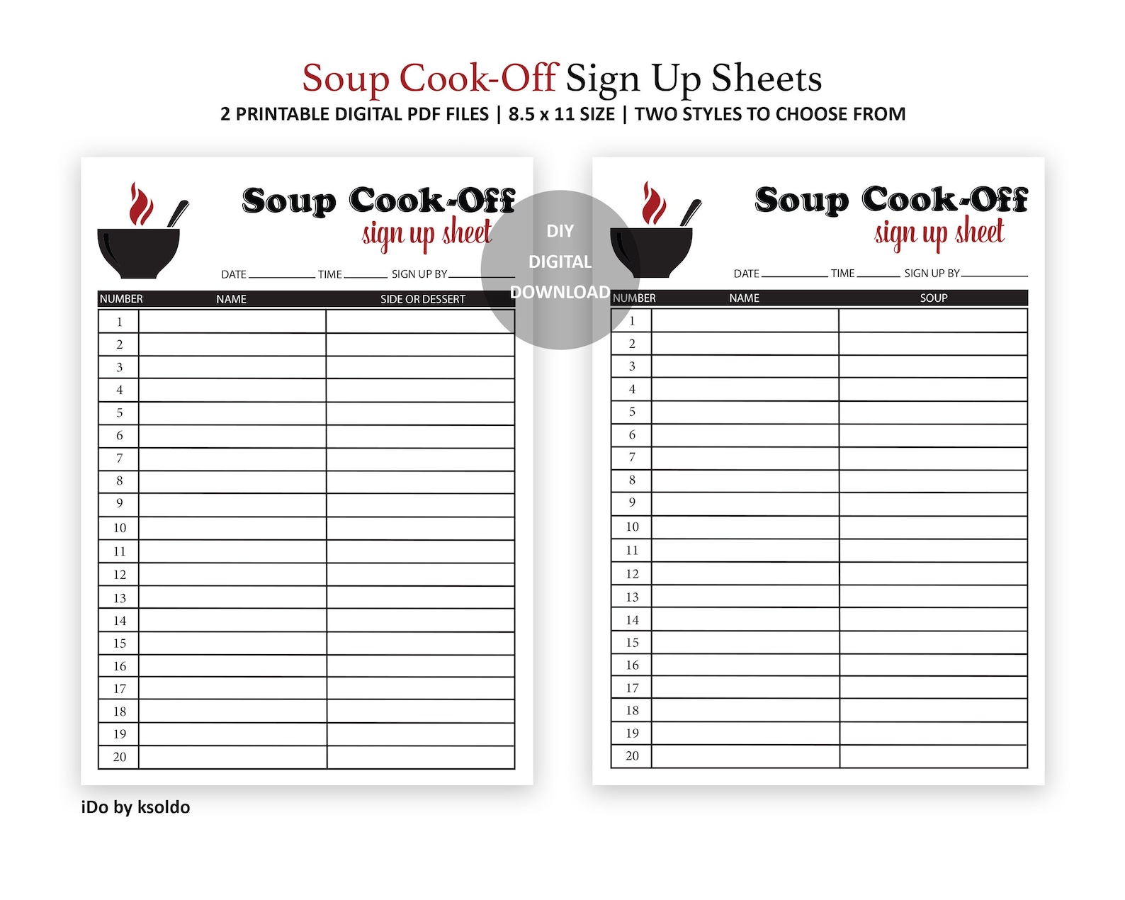 SOUP COOK OFF Sign up Sheets - Soup Cook off Sign up - Soup Cook-off ...