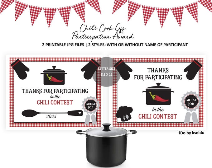 Chili Cook-off PARTICIPATION AWARD CERTIFICATES - Chili Cook off ...