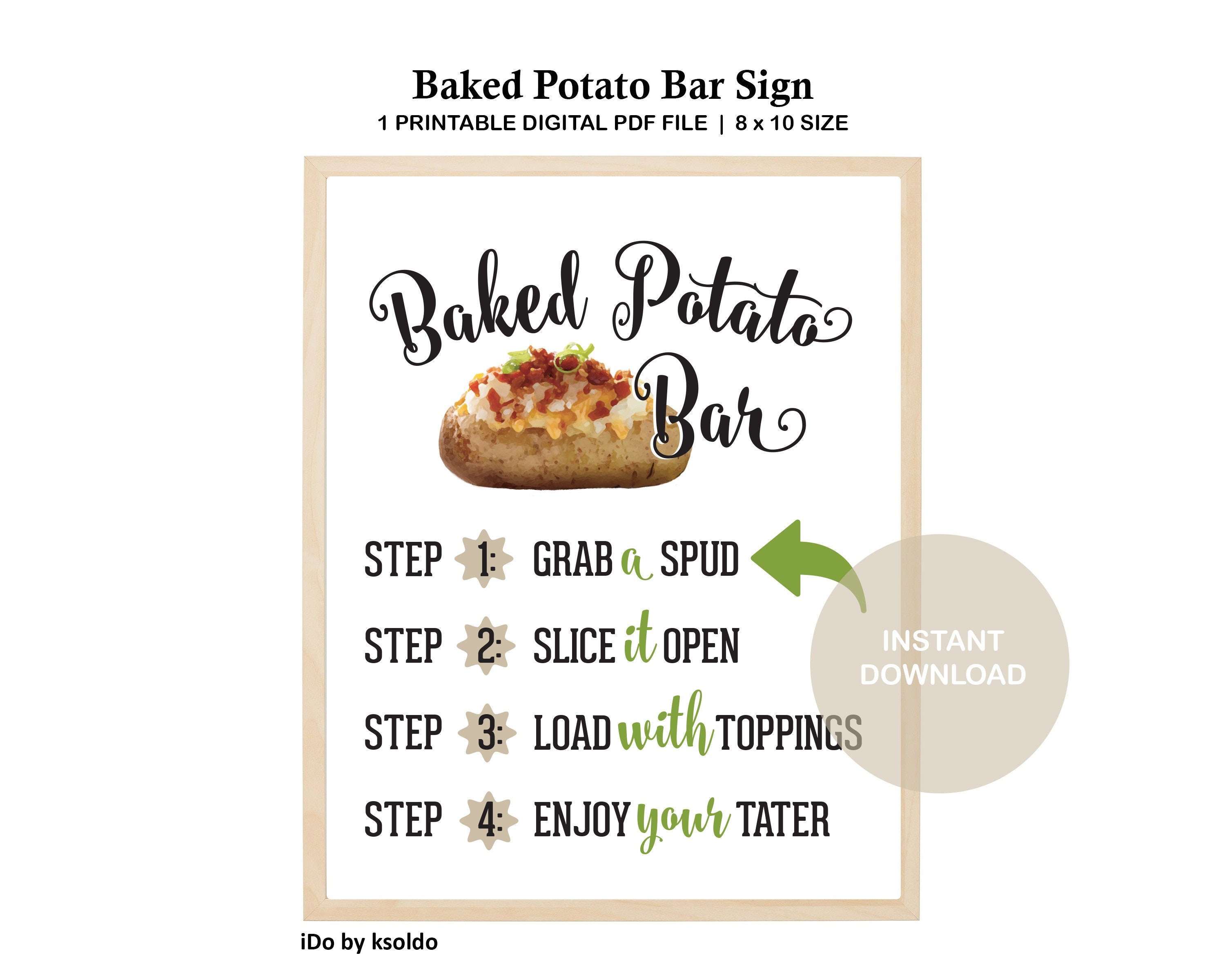 Baked Potato Bar Sign Build Your Own Potato Station Self Etsy