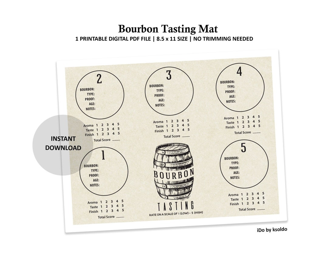 Bourbon Tasting Mat for 5 Tastings - Bourbon Tasting Party - Bourbon ...