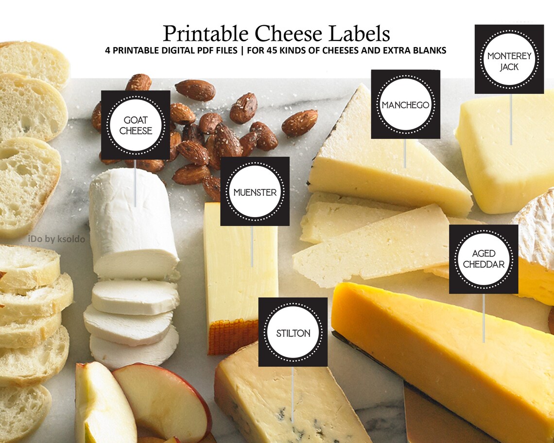 Printable Cheese Labels for 45 Kinds of Cheeses Plus Blanks - Cheese ...