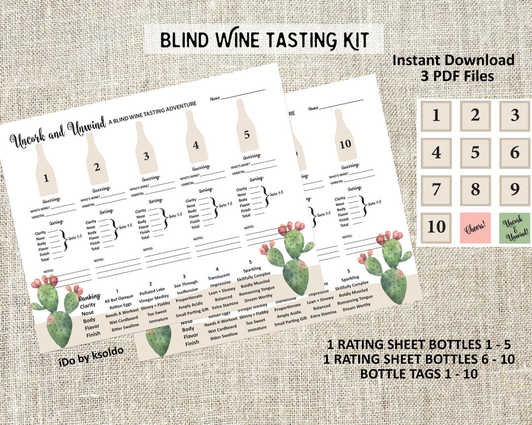 Blind Wine Tasting Rating Sheets - Wine Tasting Party - Wine Rating ...