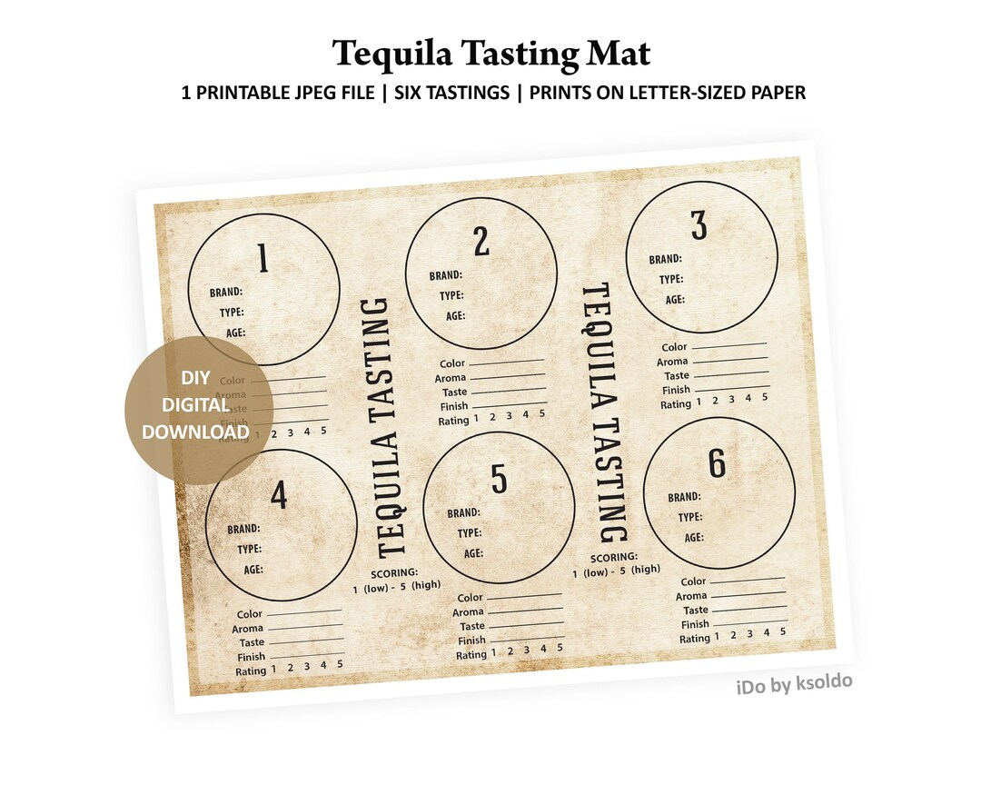 Tequila Tasting Mat for Six Tastings - Tequila Party - Tequila Rating ...