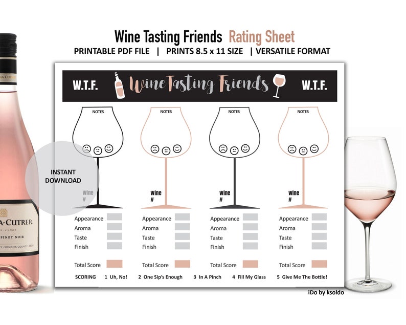 WTF Wine Tasting Friends Rating Sheet - Wine Rating Sheet - Wine ...