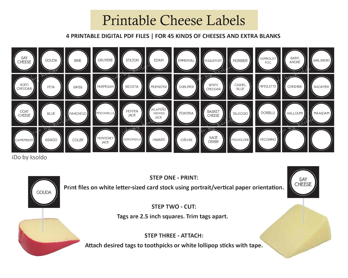 Printable Cheese Labels for 45 Kinds of Cheeses Plus Blanks - Cheese ...