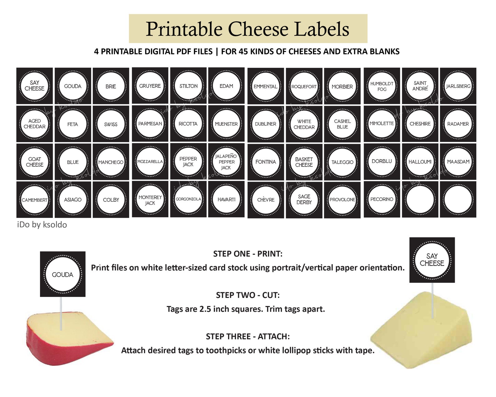 Printable Cheese Labels for 45 Kinds of Cheeses Plus Blanks - Cheese ...