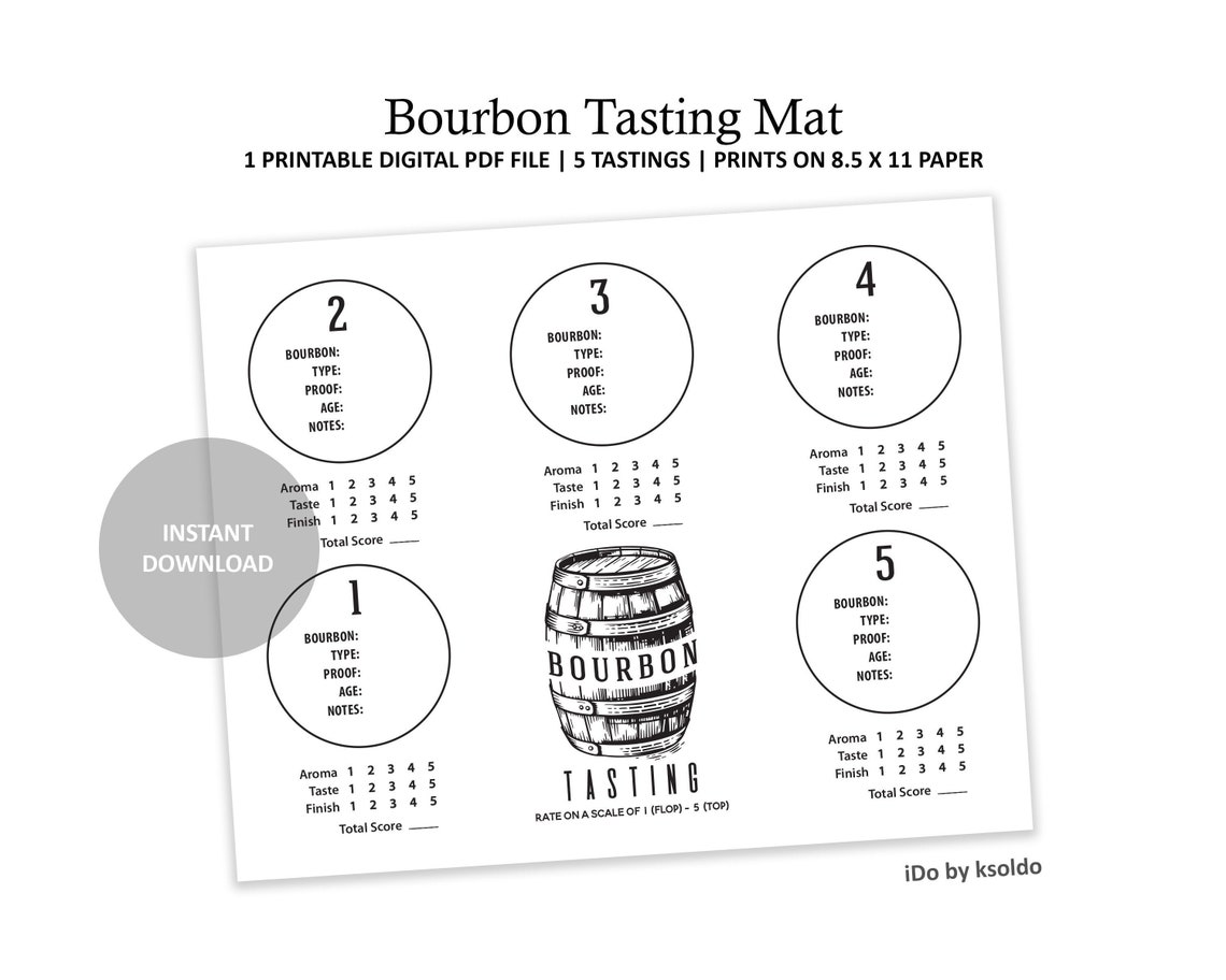 Bourbon Tasting Mat for 5 Tastings Bourbon Tasting Party - Etsy