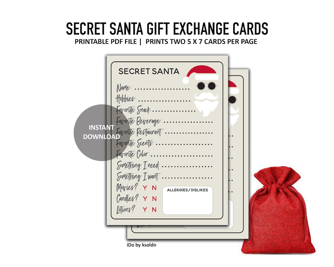 Secret Santa Gift Exchange Cards Secret Santa gift Exchange - Etsy