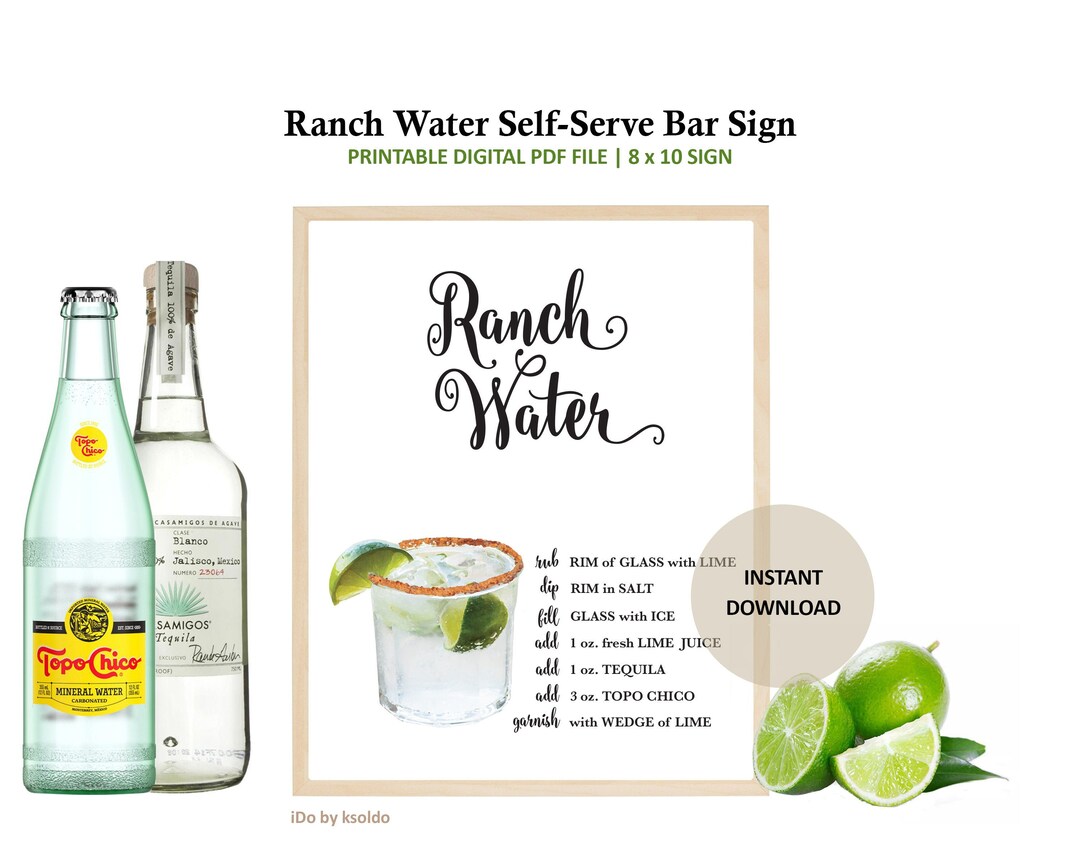 Printable Ranch Water Self Serve Bar Sign -ranch Water Drink Recipe ...