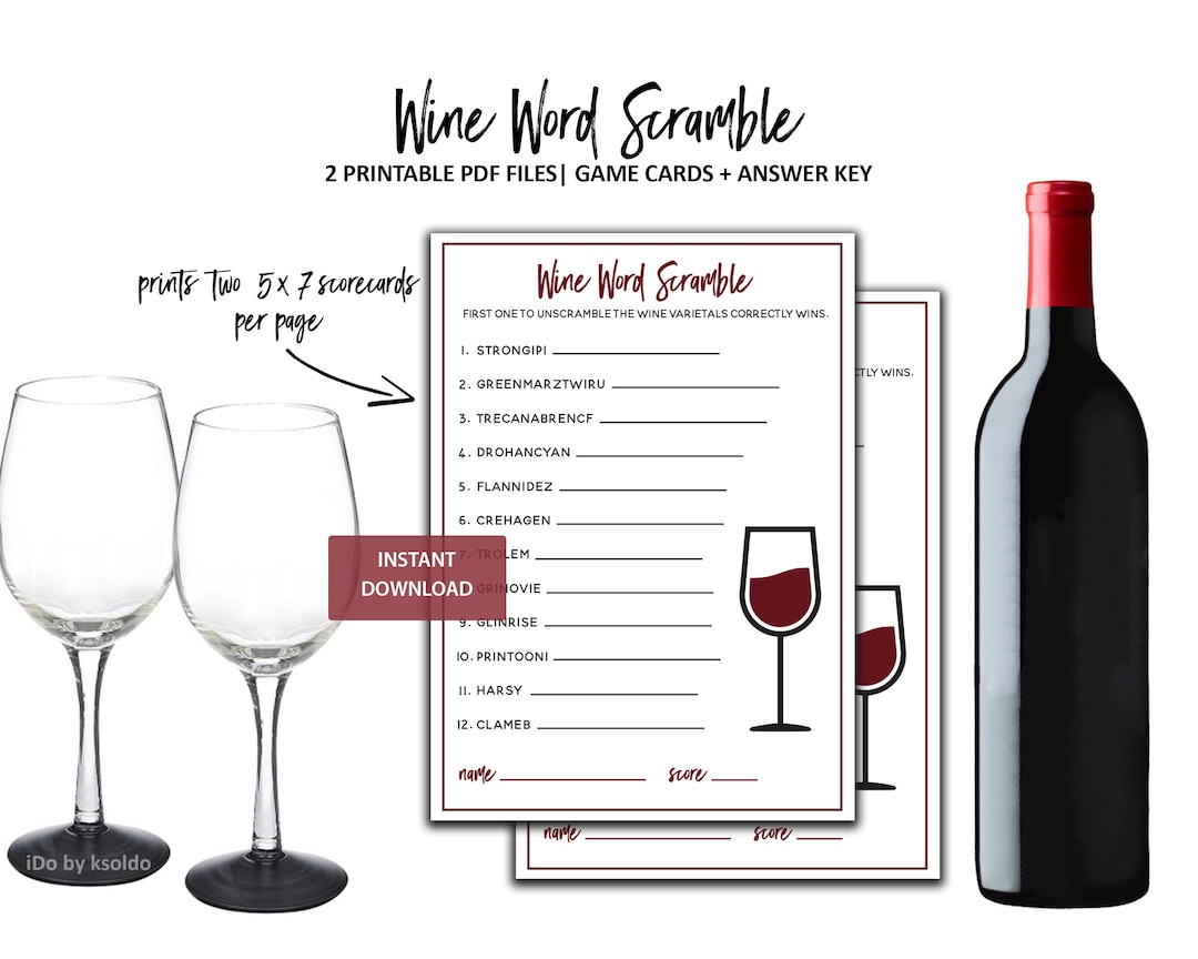 Printable Wine Varietals Word Scramble - Wine Tasting Game - Wine ...