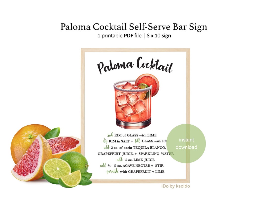 Paloma Self Serve Bar Sign - Paloma Drink Recipe - Paloma Cocktail ...