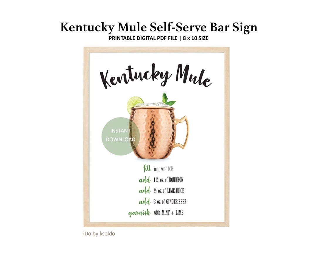 KENTUCKY MULE Printable Bar Sign - Kentucky Mule Bar - Moscow Mule ...