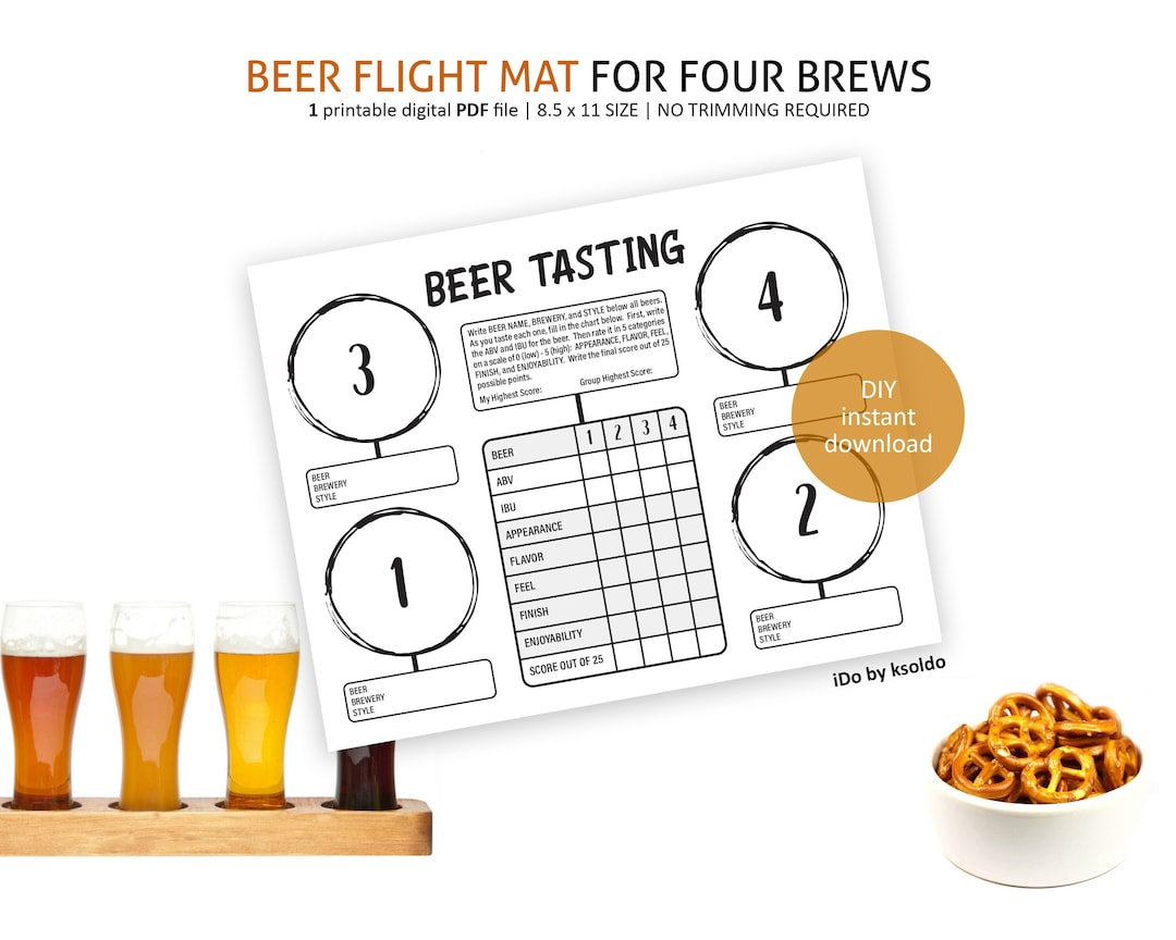 Beer Tasting Flight Mat for 4 Beers - Beer Tasting Placemat -beer ...