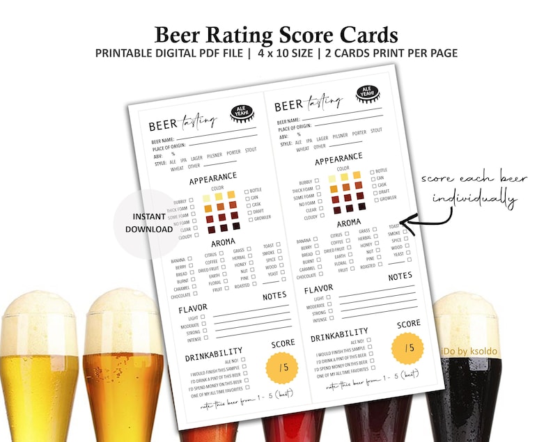 Beer Tasting Score Card Beer Scorecard Beer Rating Beer - Etsy
