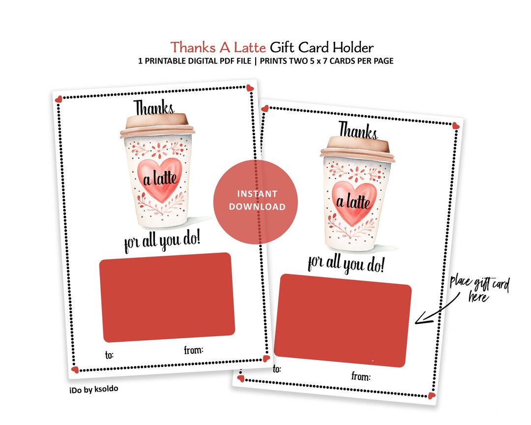 THANKS A LATTE Gift Card Holder - Coffee Valentines Day Gift Card ...