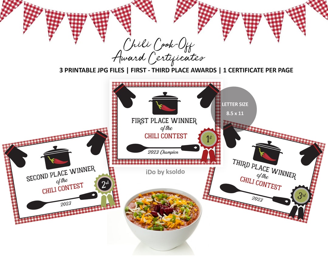 Chili Cook off First Second and Third Prize Certificates chili Cook off ...