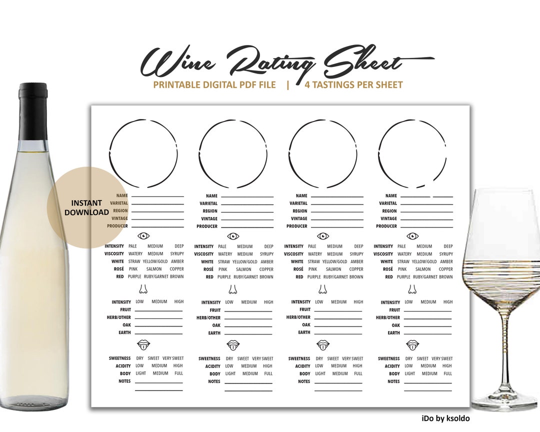 Wine Rating Sheet - Wine Tasting - Wine Tasting Notes - Wine Tasting ...